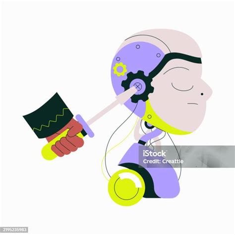 도끼를 가진 로봇 평면 벡터 일러스트 레이 션 상징 기술 인공 지능 및 디스토피아 미래 흰색 배경에 고립 벡터에 대한 스톡 벡터 아트 및 기타 이미지 Istock