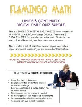 Calculus Limits And Continuity Quiz Bundle For Google Distance Learning