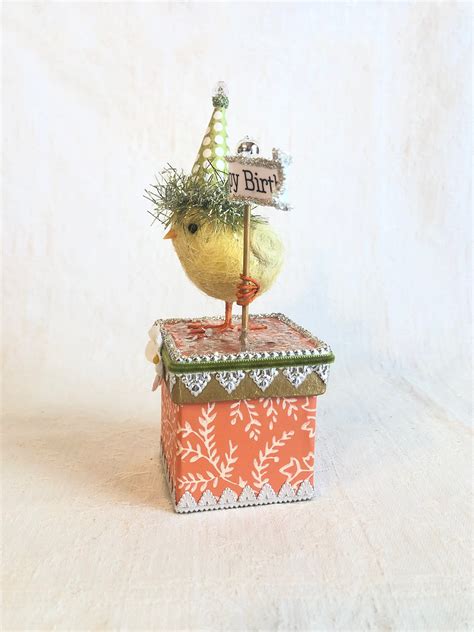 Happy Birthday Chick With Green Party Hat Vintage Wallpaper Etsy