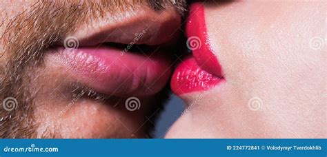 Sensual Couple Kissing Lips Young Lovers Kiss Stock Image Image Of