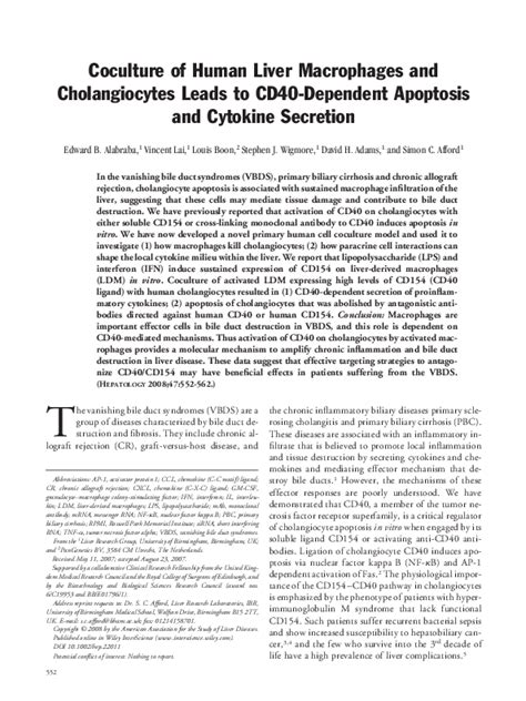 Pdf Coculture Of Human Liver Macrophages And Cholangiocytes Leads To Cd40 Dependent Apoptosis