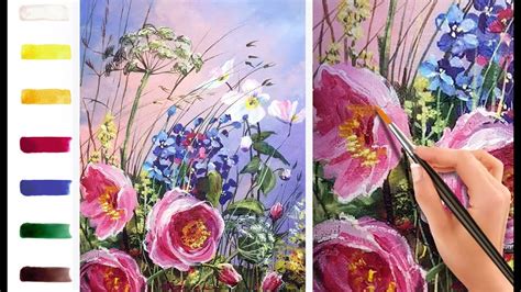 Розы и травы Как нарисовать цветы 🎨АКРИЛ Мастер класс ДЕМО Youtube