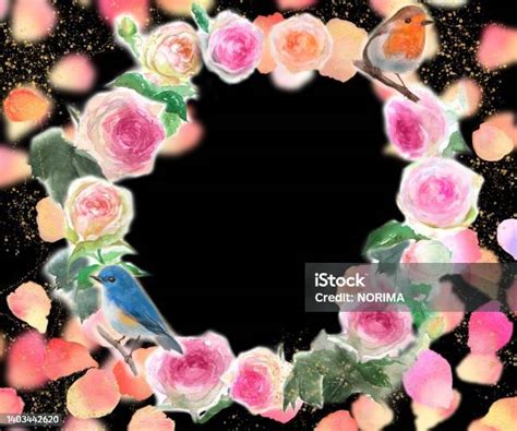 수채화 손으로 그린 피에르 드 론사드 꽃 화환의 세트 일러스트 레이 션과 춤추는 장미 꽃잎과 분홍색 장미와 그 위에 자리 잡은 작은 새가 있습니다 장미에 대한 스톡 벡터
