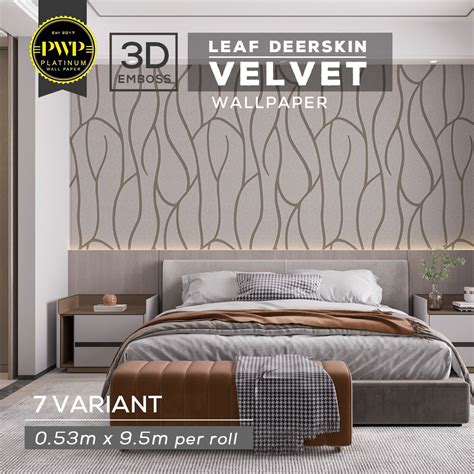 Free Glue Leaf Pattern Wallpaper Dinding Rumah Ruang Tamu Modern Luxury Deerskin Velvet