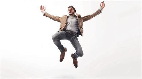 Professional Businessman Jumping Midair On Office Floor Isolated Premium Ai Generated Image