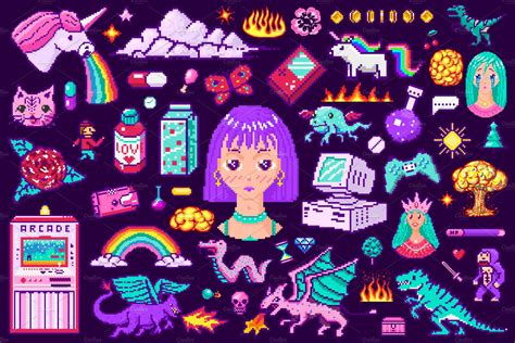 Pixel Art Bit Arcade Retro Icons MasterBundles