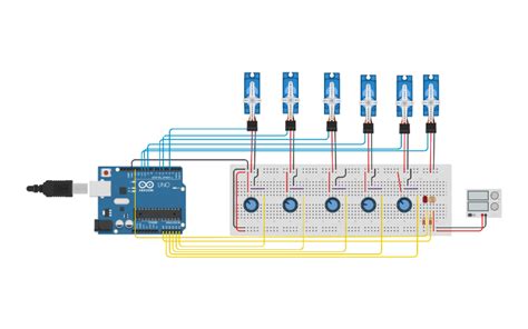 Circuit Design 6 Servo Robot Arm Tinkercad