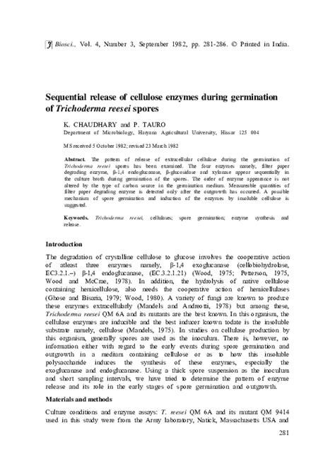 Pdf Sequential Release Of Cellulose Enzymes During Germination Of