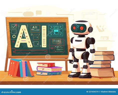 Ai Robot Teacher In Classroom Stock Illustration Illustration Of School Data 321654374