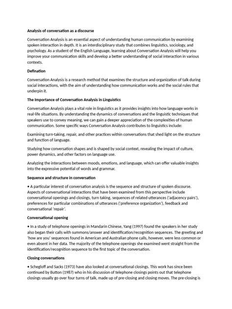 Analysis Of Conversation Pdf Linguistics Conversation