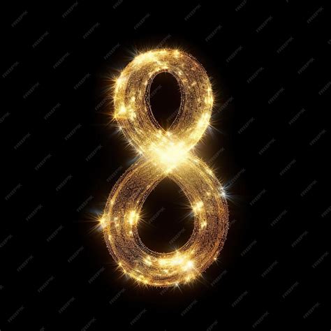 premium photo glittering golden number eight on a black background in