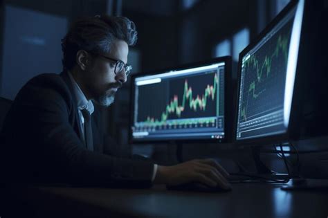 Premium AI Image A Man In A Dark Room Looking At A Stock Chart On A Computer Screen