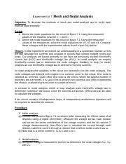 ECE 215 Lab 4 Mesh And Nodal Analysis Docx Experiment 7 Mesh And Nodal Analysis Objective