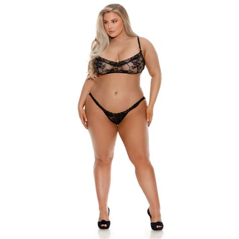 Barely Bare Black Demi Cup Bra Cheekless Panty Plus Size Sex Toy Hotmovies