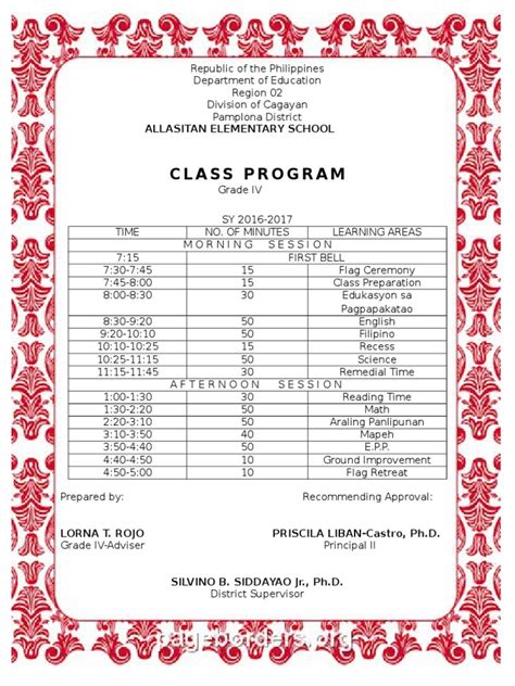 Class Program Allasitan Elementary School Pdf Sports And Recreation