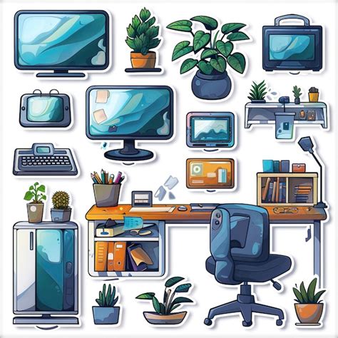 Workspace With Computer Plants And Desk Accessories Premium Ai Generated Image