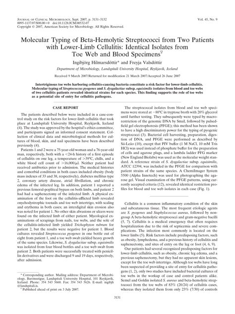 Pdf Molecular Typing Of Beta Hemolytic Streptococci From Two Patients With Lower Limb