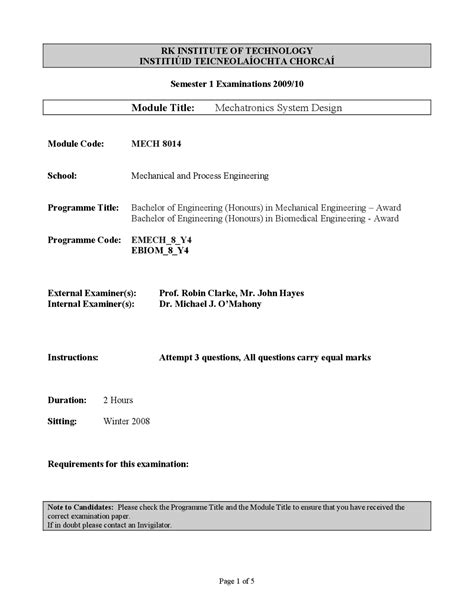 Synchronous Circuits Mechatronics Systems Design Exam Docsity