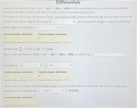 solved differentials given the cost function