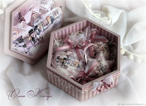 Новый год 2019 ручной работы Набор ёлочных игрушек в шкатулке Счастливого Рождества Ольга