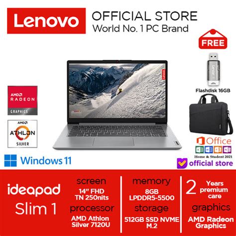 Promo Lenovo Ideapad Slim 1 Athlon Silver 7120U 512GB SSD 8GB Win11 OHS COLUD GREY ANTIVIRUS