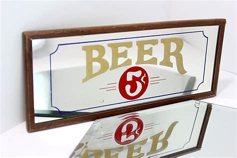 Vintage Mirror Bar Sign Beer 5 Cents Man Cave Etsy Vintage Mirror
