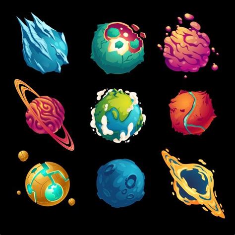 Free Vector Fantastic Planets Cartoon Galaxy Ui Game Asteroids