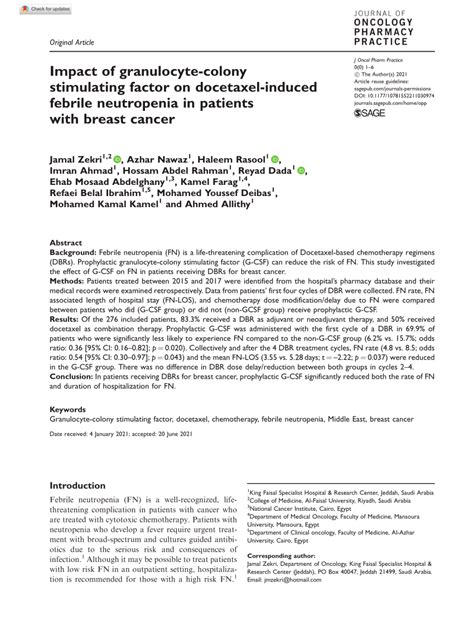 Pdf Impact Of Granulocyte Colony Stimulating Factor On Docetaxel Induced Febrile Neutropenia