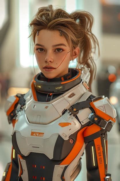 Premium Photo Futuristic Female Astronaut In Advanced Space Suit Posing In A Spacecraft