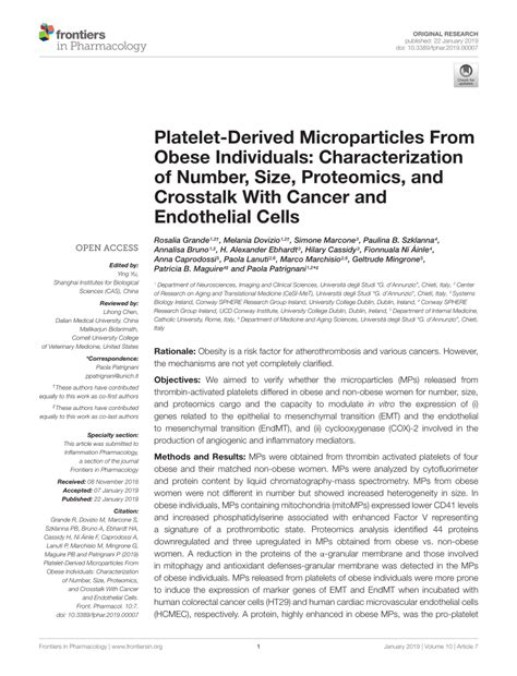 Pdf Platelet Derived Microparticles From Obese Individuals Characterization Of Number Size