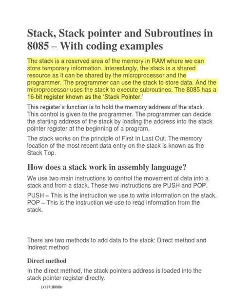 Stack And Subroutine Pdf Manufactured Goods Computer Science