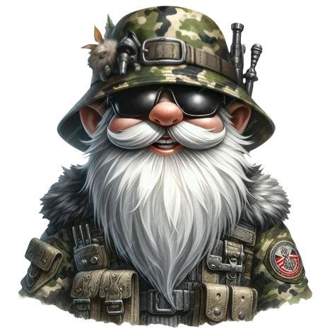 Premium Psd Cute Gnome Army Soldier Camouflage Clipart Illustration