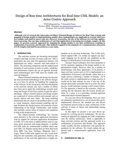 Pdf Design Of Run Time Architectures For Real Time Uml Models An Actor Centric Approach