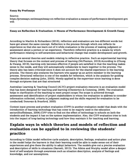 📌 Essay On Reflection And Evaluation A Means Of Performance Development