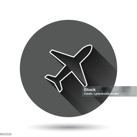 평면 아이콘을 플랫 스타일로 고정합니다 긴 그림자 효과와 검은 색 둥근 배경에 비행기 벡터 그림자 비행 여객기 원 버튼 비즈니스 개념 개인 비행기에 대한 스톡 벡터 아트 및