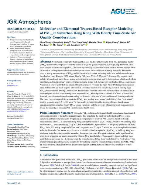Molecular And Elemental Tracers‐based Receptor Modeling Of Pm25 In Suburban Hong Kong With