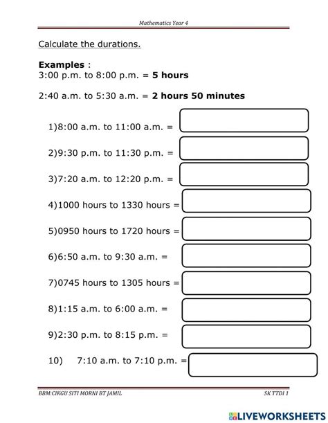 Duration Of Time Activity Live Worksheets Worksheets Library