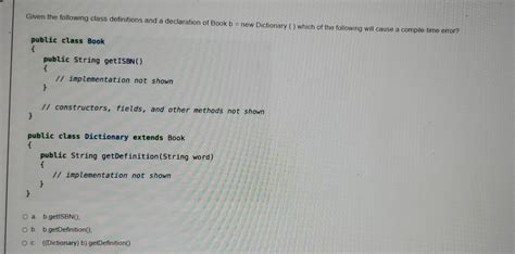 Solved Given The Following Class Definitions And A