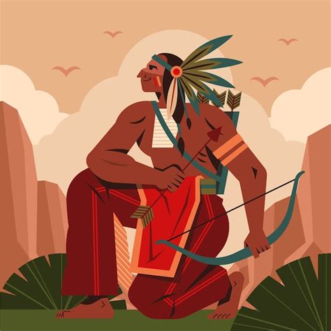 손으로 그린 아메리카 원주민 그림 무료 벡터