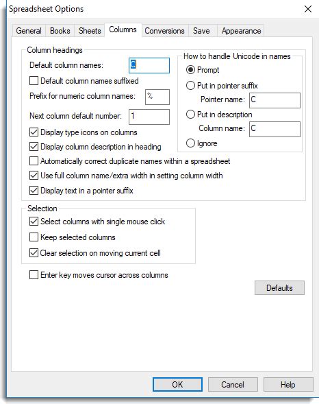 Spreadsheet Options Columns Genstat V22