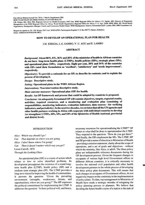 Pdf How To Develop An Operational Plan For Health