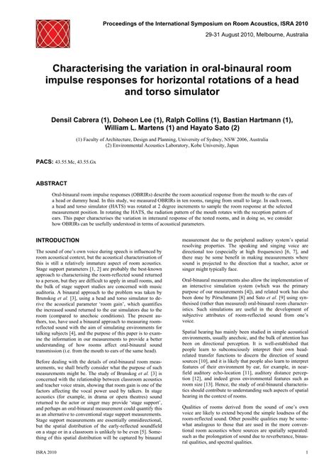 Pdf Characterising The Variation In Oral Binaural Room Impulse Responses For Horizontal