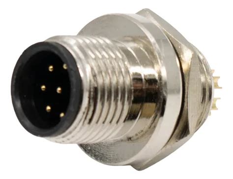 Conector M12 Macho 8 Polos 8 Vias 8 Pines Chasis Panel Plateado