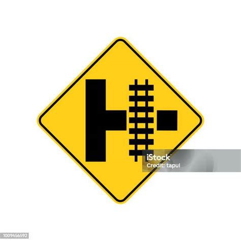 미국 교통도로 표지판 철도 건너 앞 쪽도로 교차로에서 선회 하는 때 발생 합니다 벡터 일러스트 레이 션 거리에 대한 스톡 벡터