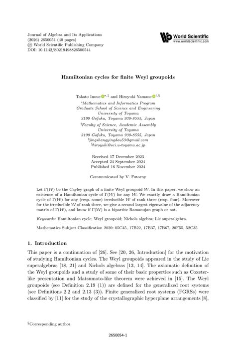 Hamiltonian Cycles For Finite Weyl Groupoids Request Pdf