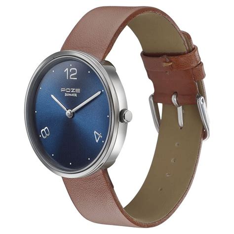 Buy Online Sonata Poze Quartz Analog Blue Dial Leather Strap Watch For