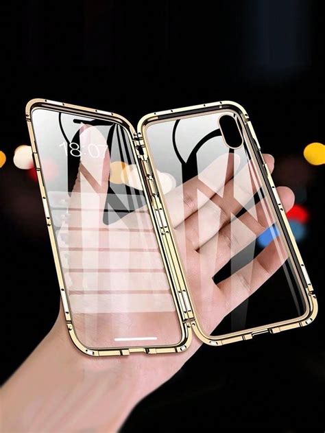 Double Sided Magnetic Flip Phone Case With Metal Frame And Anti Drop Tempered Glass Back Cover