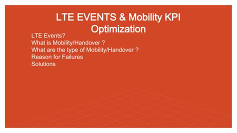 Lte Events And Mobility Kpi Optimization