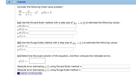 Solved Points Consider The Following Initial Value Chegg