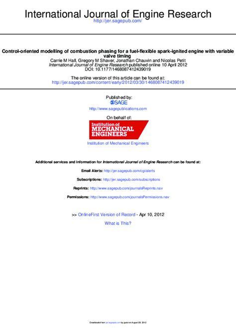 Pdf Control Oriented Modelling Of Combustion Phasing For A Fuel